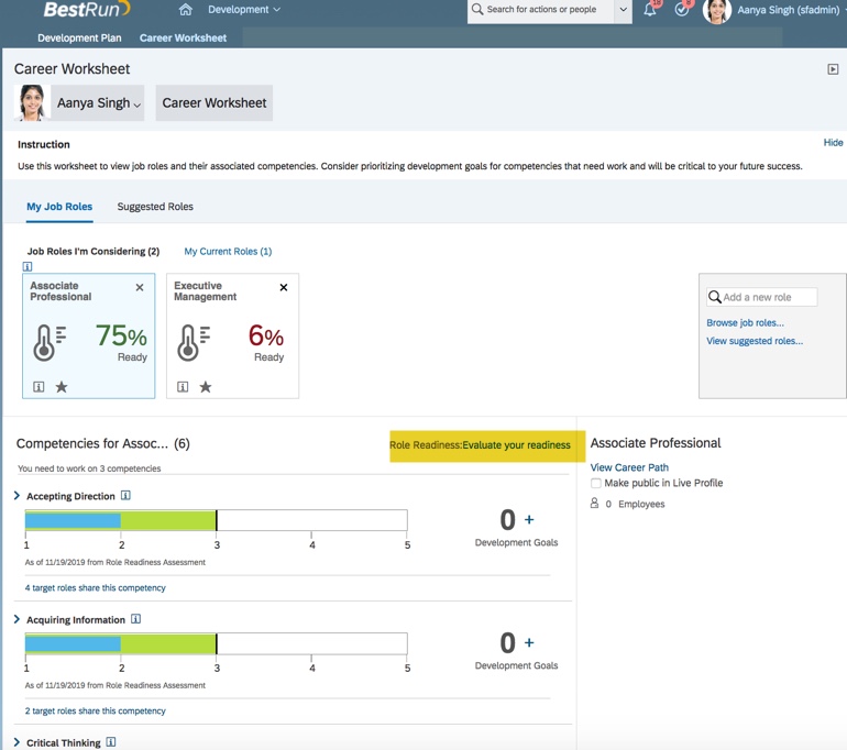 Using Role Readiness within SAP SuccessFactor’s Career Worksheet ...