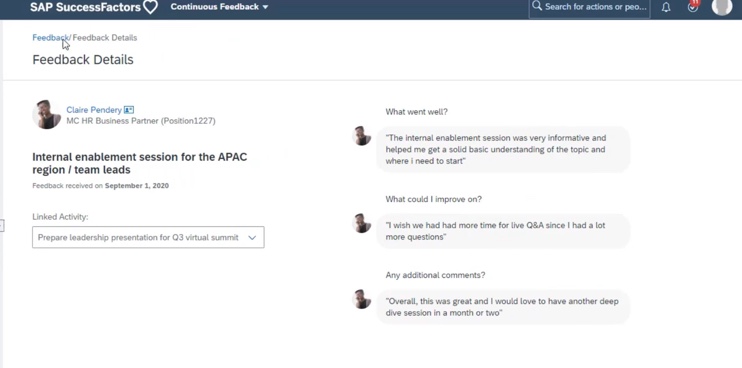 H2 2020 SAP SuccessFactors Continuous Performance Management Release ...